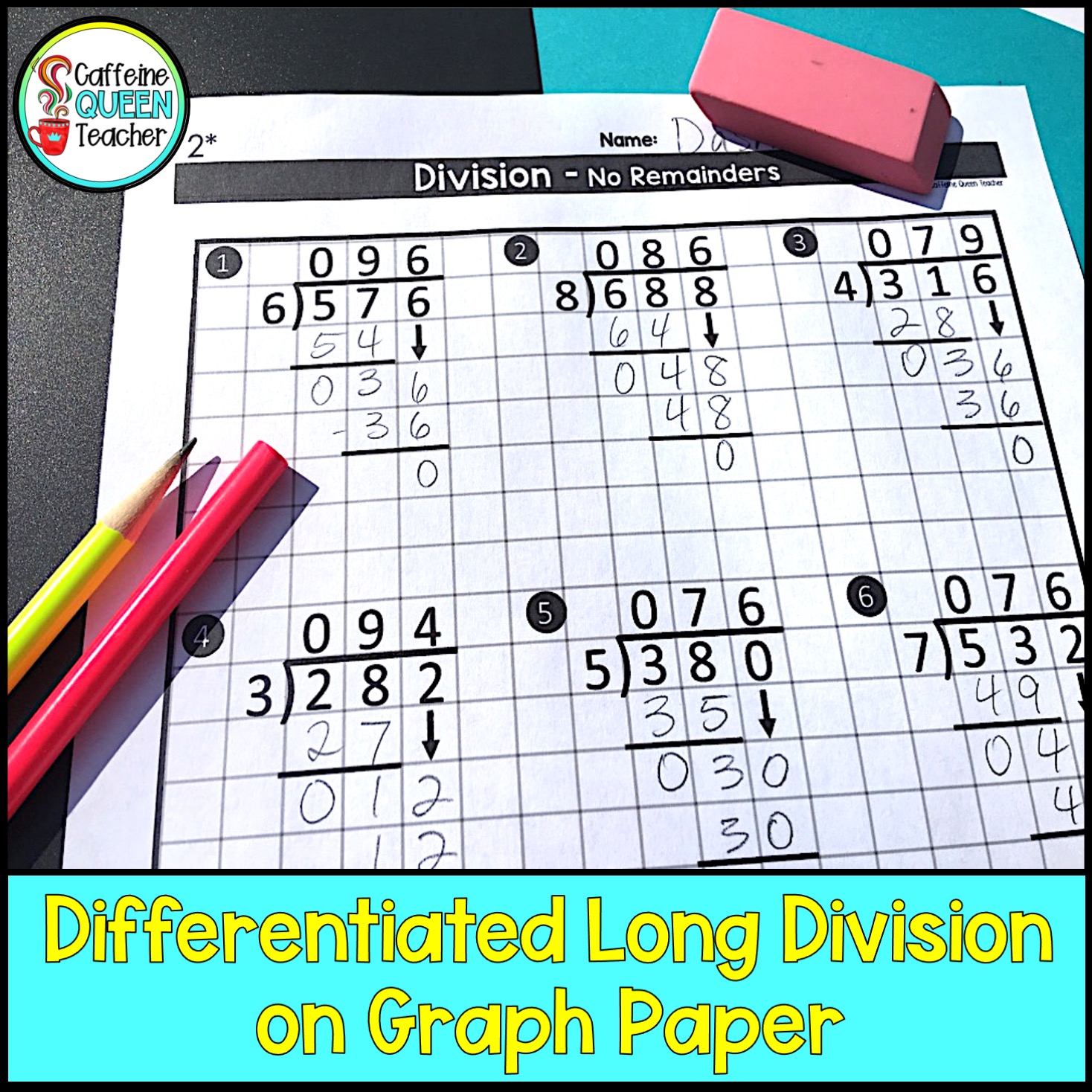 Differentiated Long Division Worksheets for FREE - Caffeine Queen Teacher