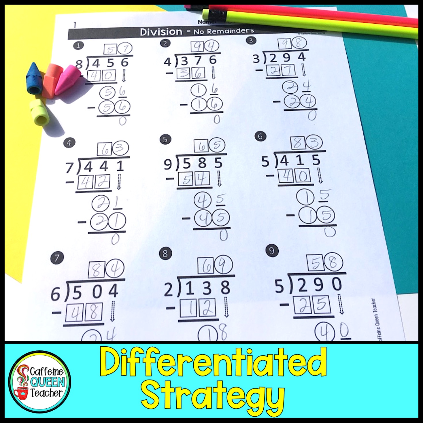 Differentiated Long Division Worksheets for FREE - Caffeine Queen Teacher