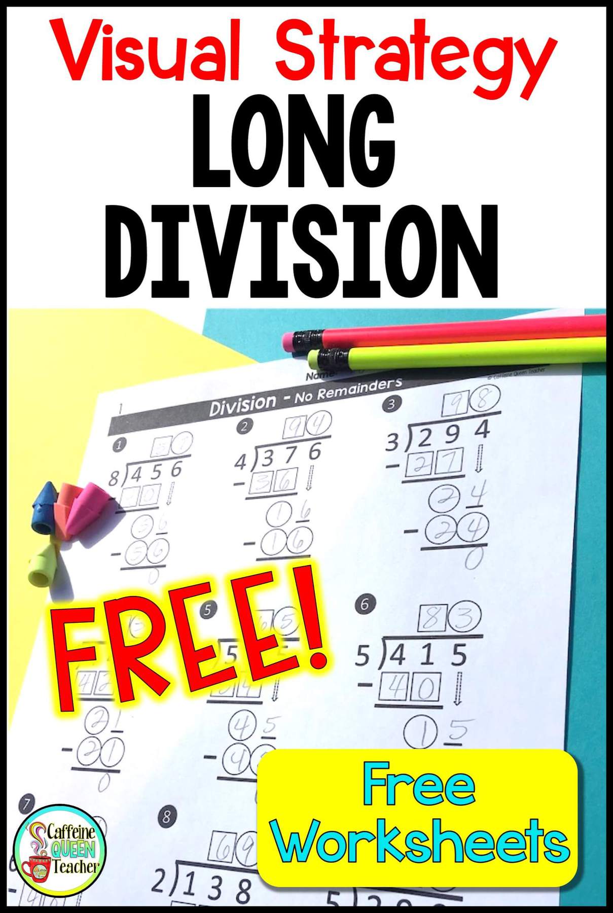 Differentiated Long Division Worksheets for FREE - Caffeine Queen Teacher