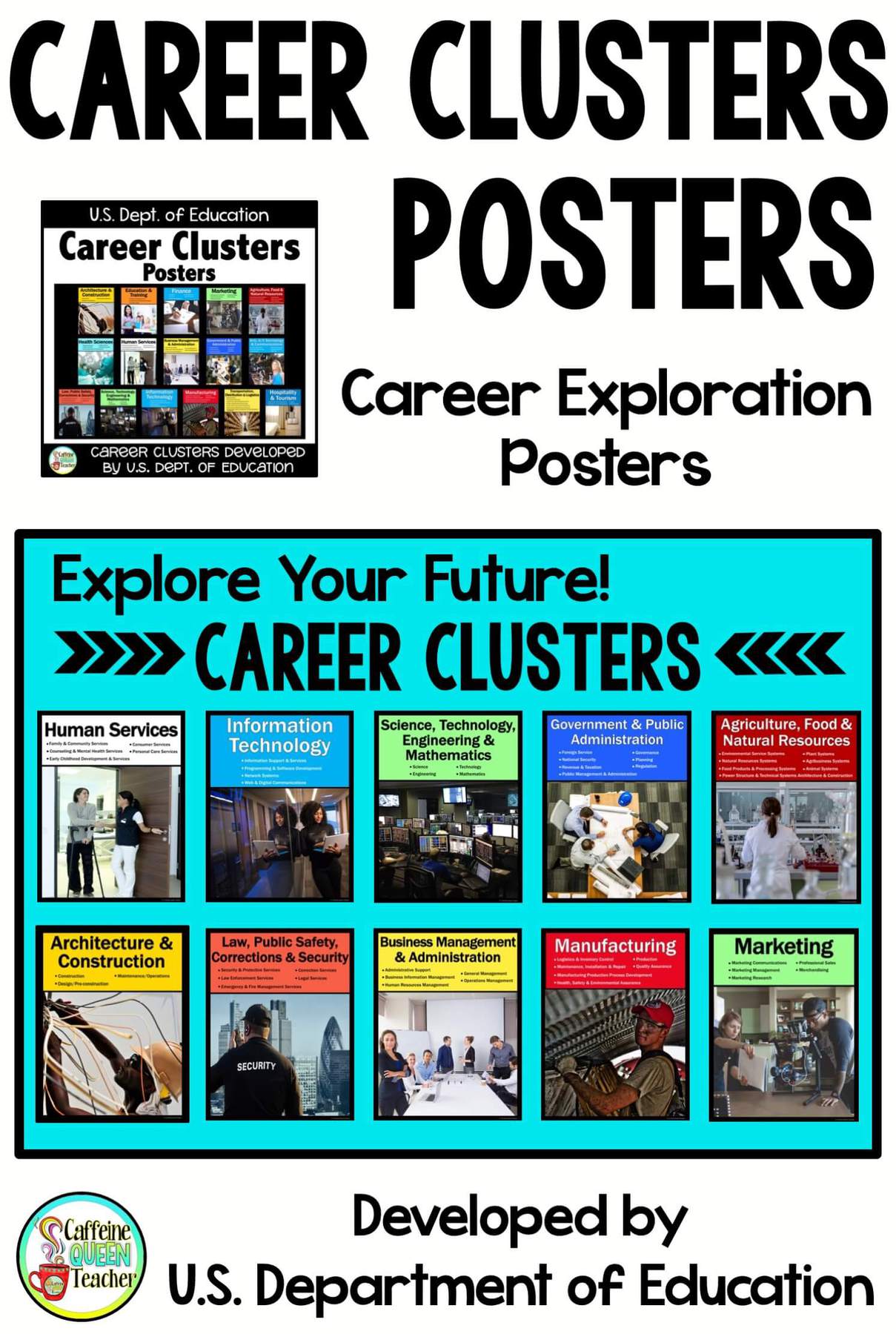 Career Clusters and Pathways Posters - Caffeine Queen Teacher