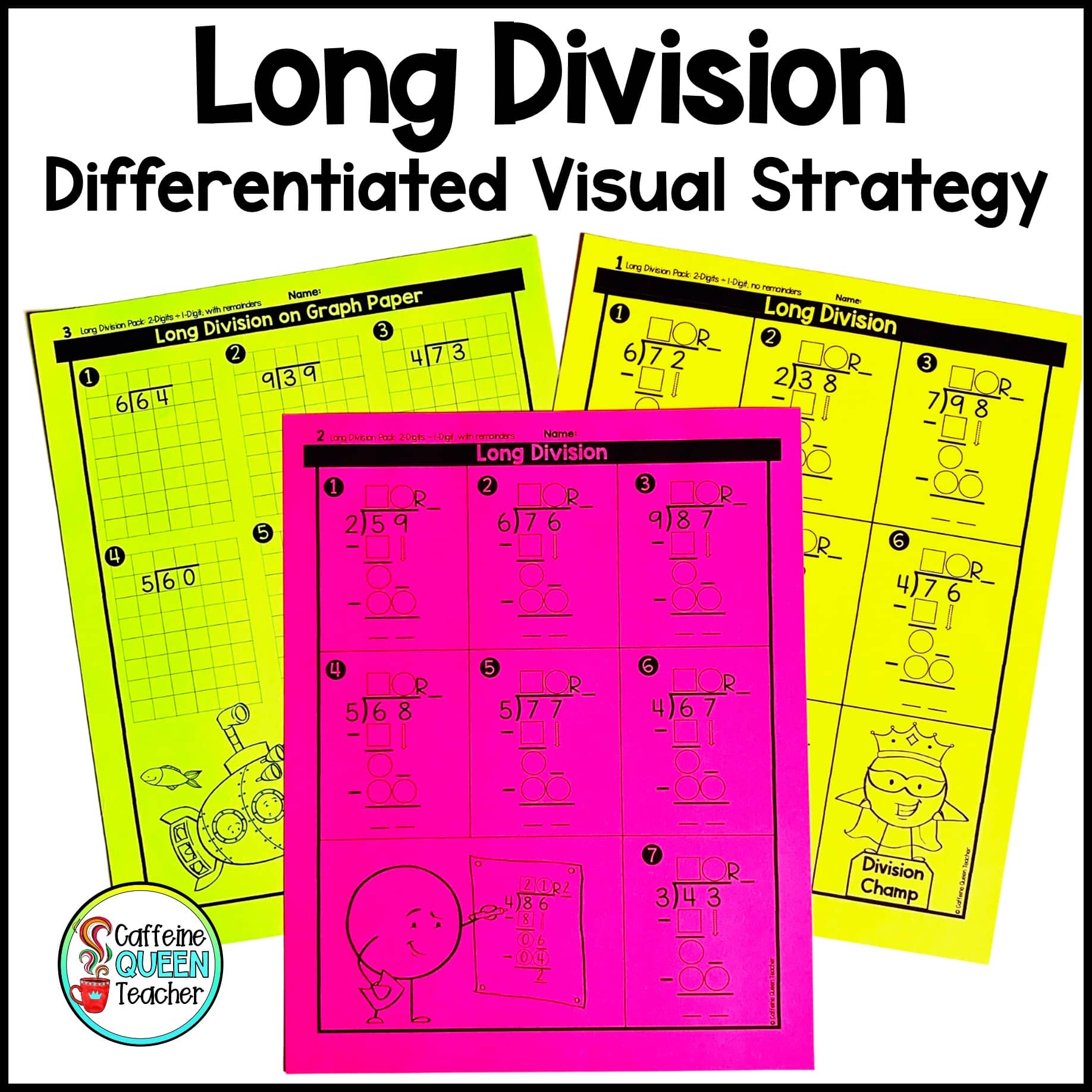 Differentiated Long Division Worksheets for FREE - Caffeine Queen Teacher